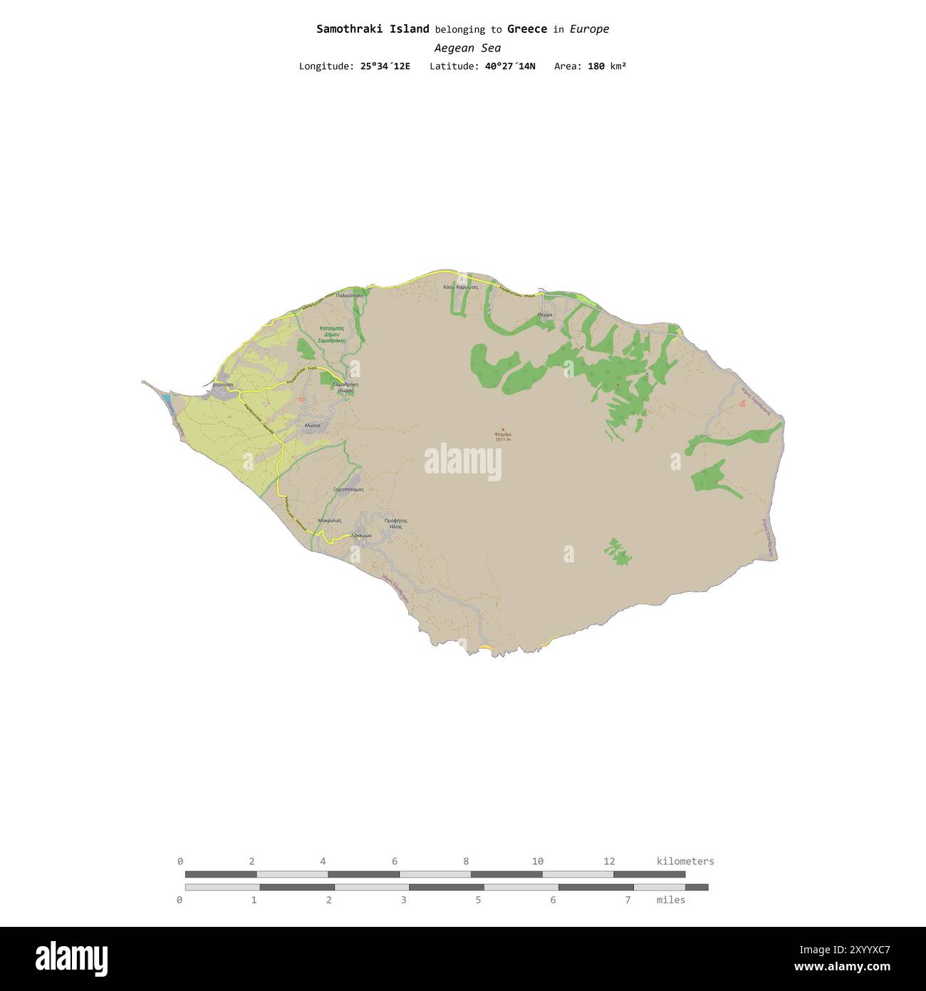 Samothraki Island in the Aegean Sea, belonging to Greece, isolated on a ...