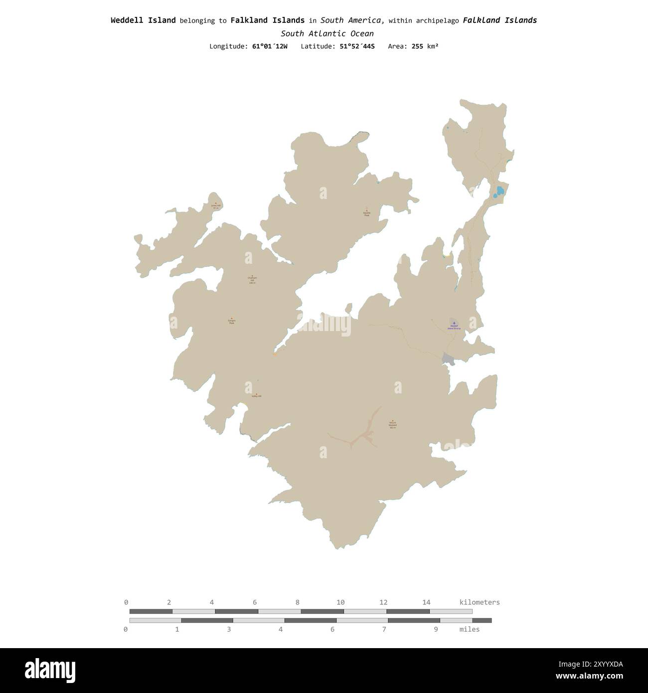 Weddell Island in the South Atlantic Ocean, belonging to Falkland Islands, isolated on a ...