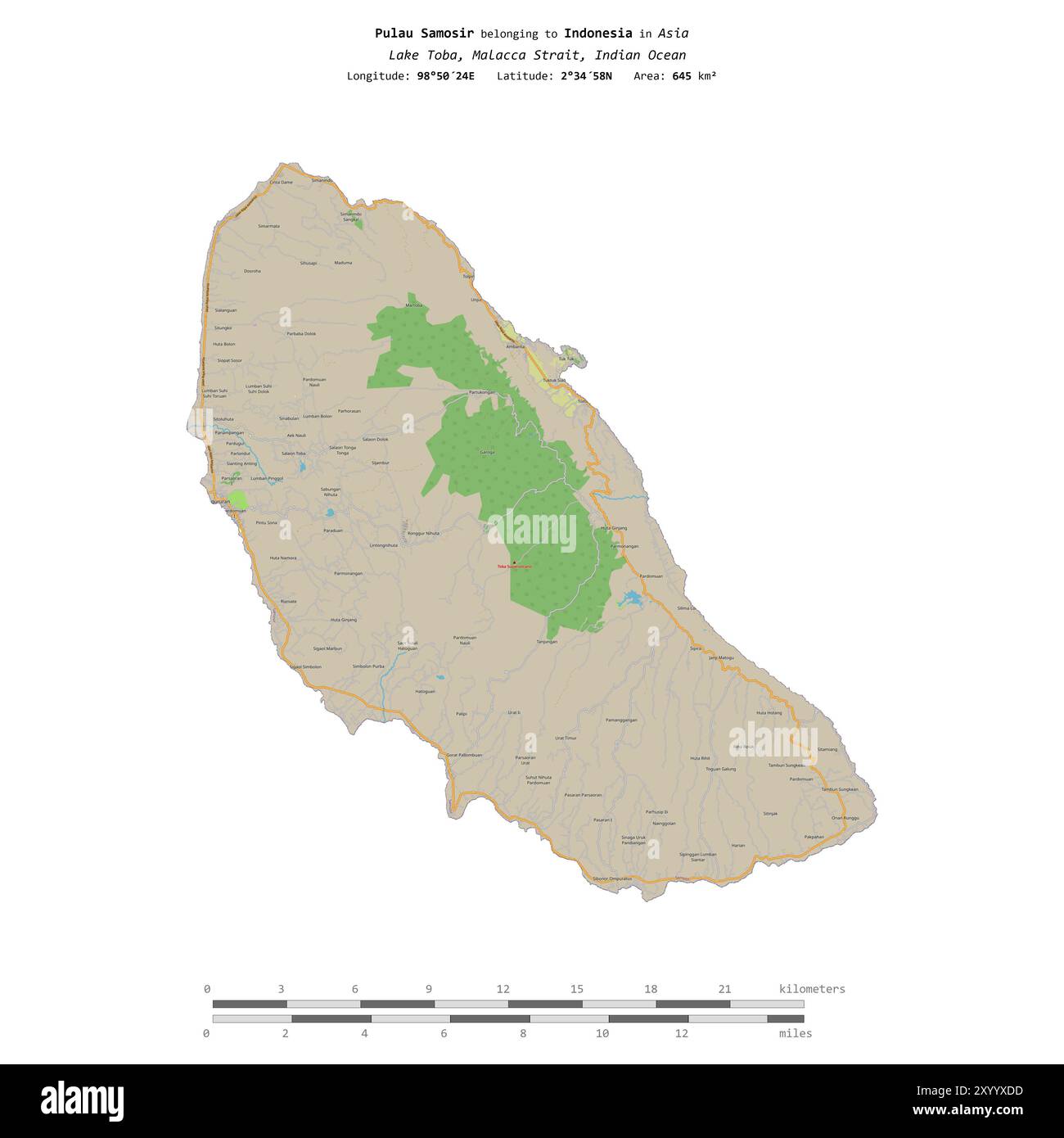 Pulau Samosir in the Lake Toba, belonging to Indonesia, isolated on a ...
