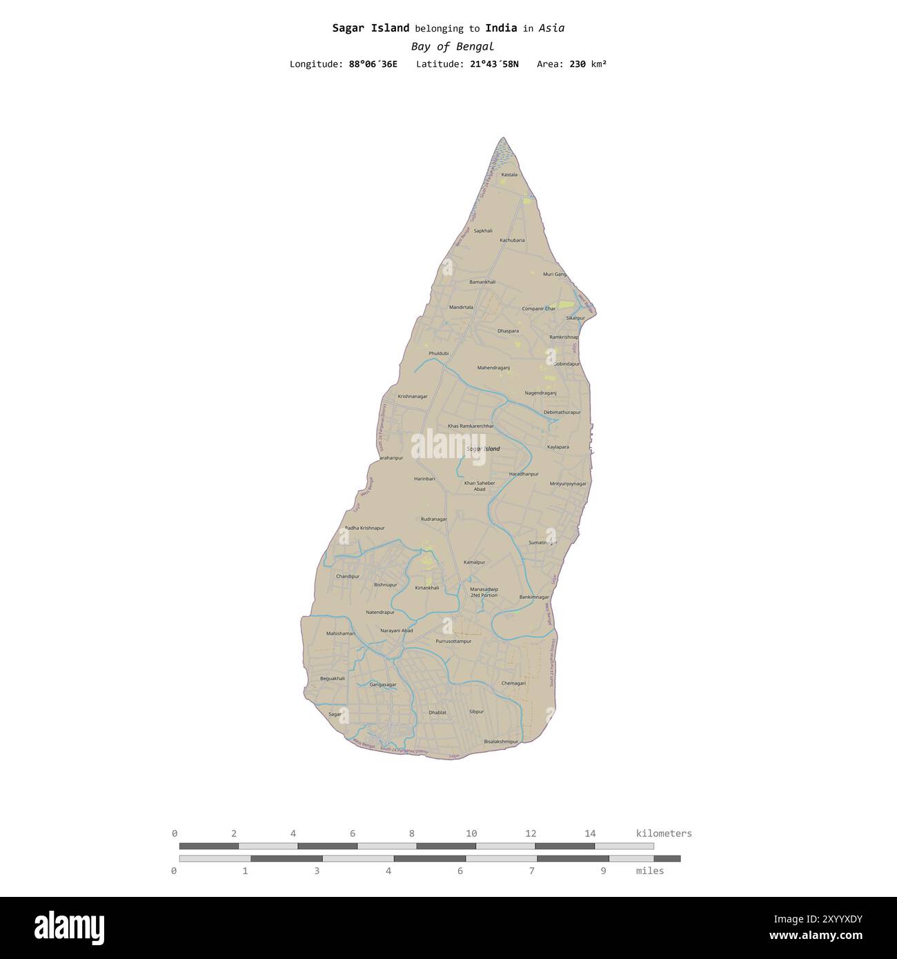 Sagar Island in the Bay of Bengal, belonging to India, isolated on a ...