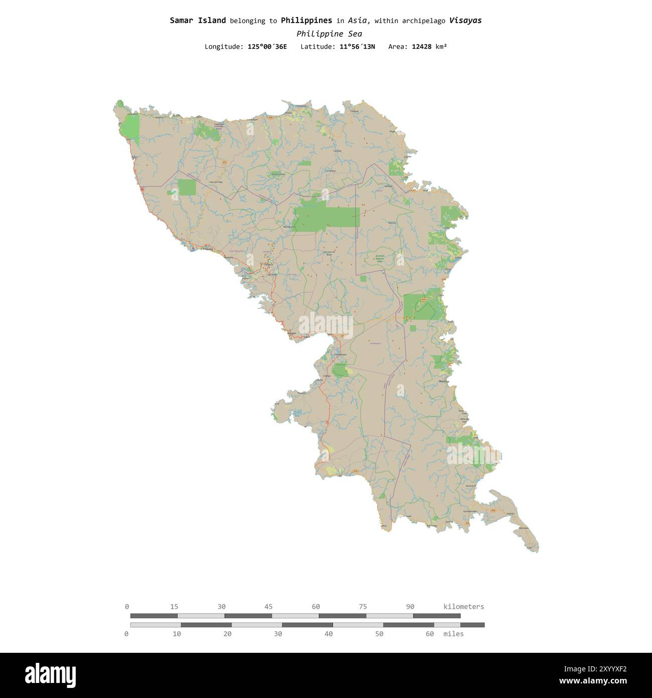 Samar Island in the Philippine Sea, belonging to Philippines, isolated ...