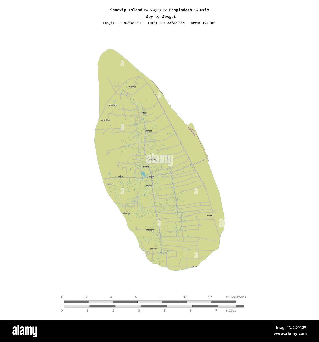 Sandwip Island in the Bay of Bengal, belonging to Bangladesh, isolated ...