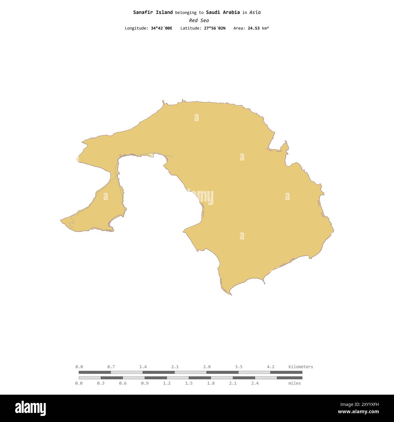 Sanafir Island in the Red Sea, belonging to Saudi Arabia, isolated on a ...