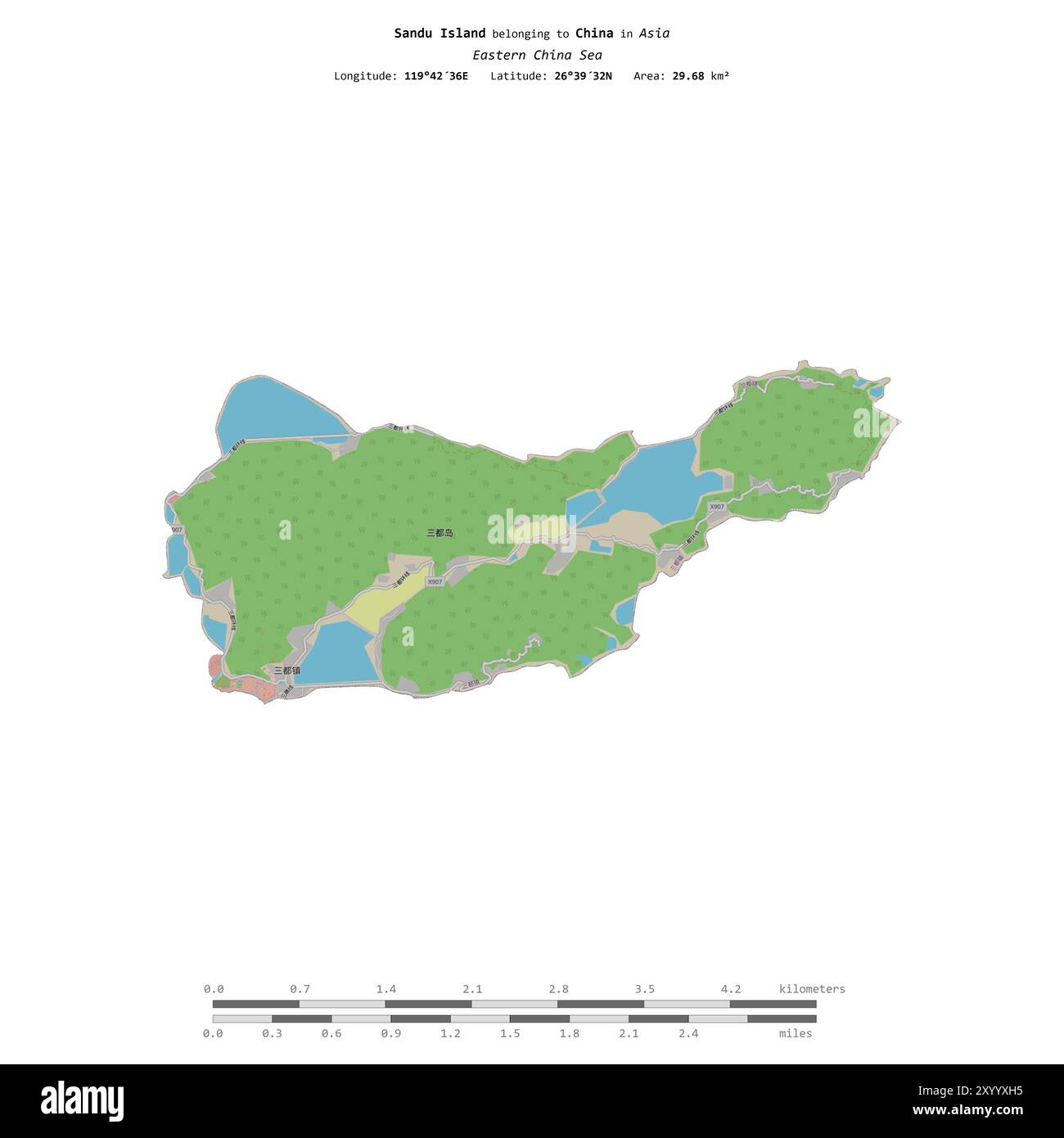 Sandu Island in the Eastern China Sea, belonging to China, isolated on ...
