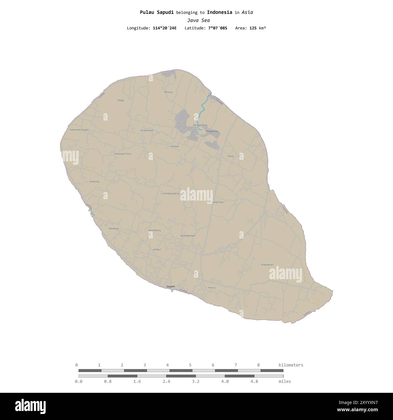Pulau Sapudi in the Java Sea, belonging to Indonesia, isolated on a ...