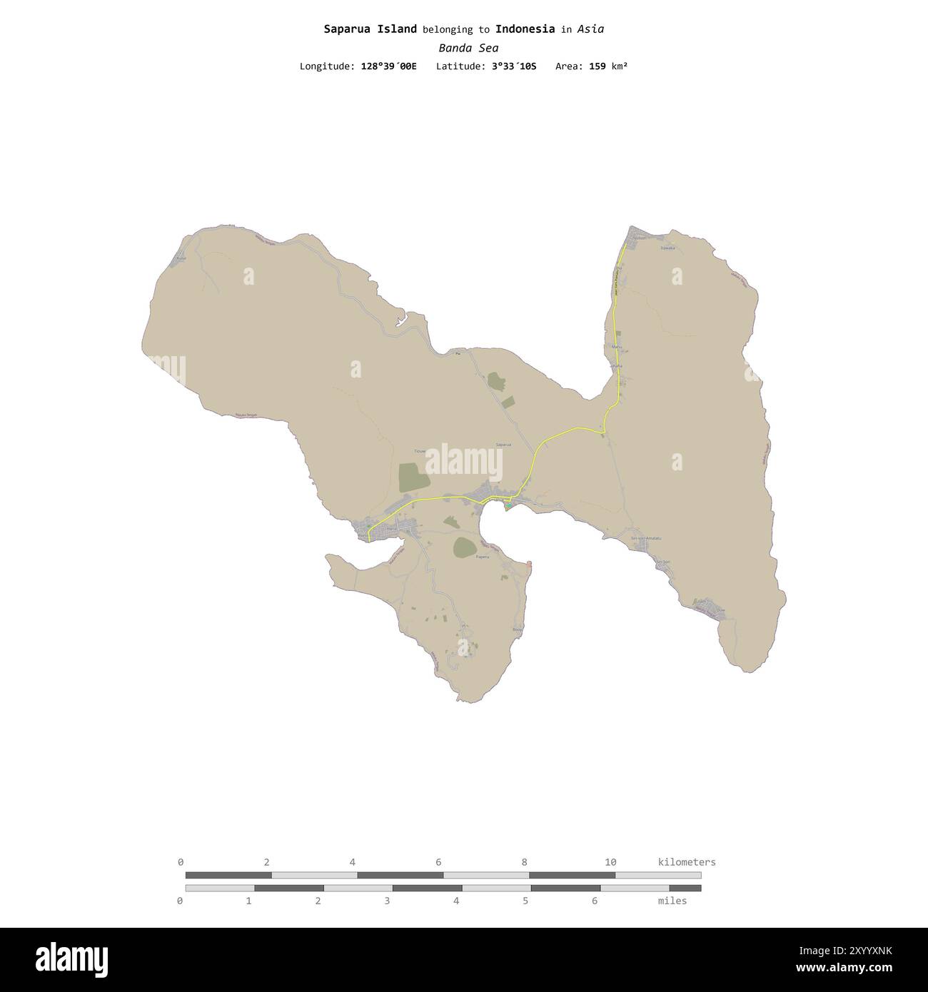 Saparua Island in the Banda Sea, belonging to Indonesia, isolated on a ...