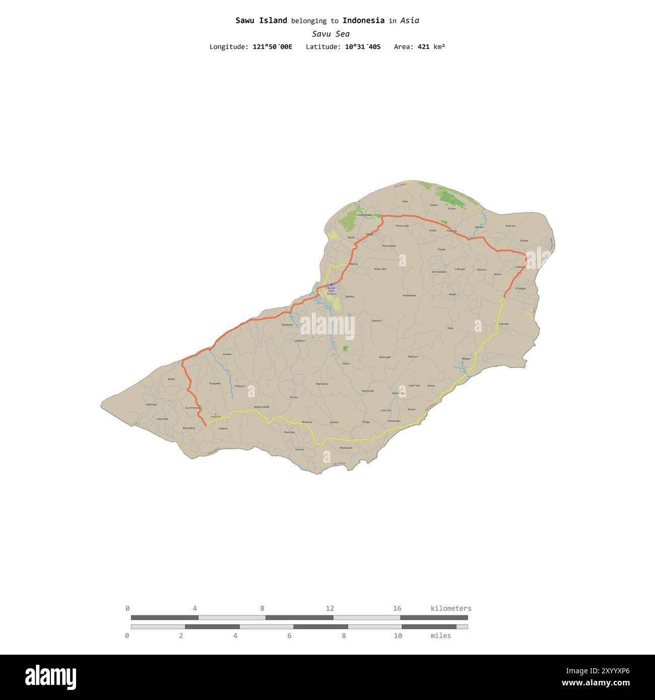 Sawu Island in the Savu Sea, belonging to Indonesia, isolated on a ...