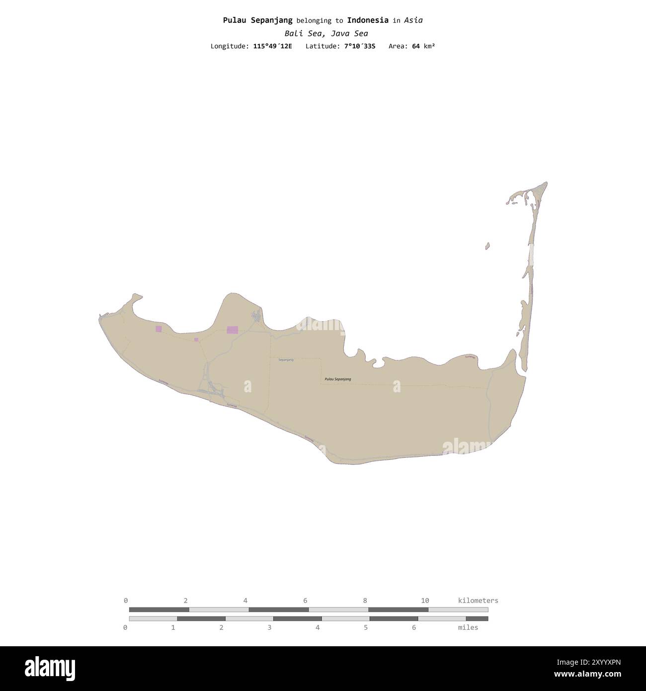 Pulau Sepanjang in the Bali Sea, belonging to Indonesia, isolated on a ...