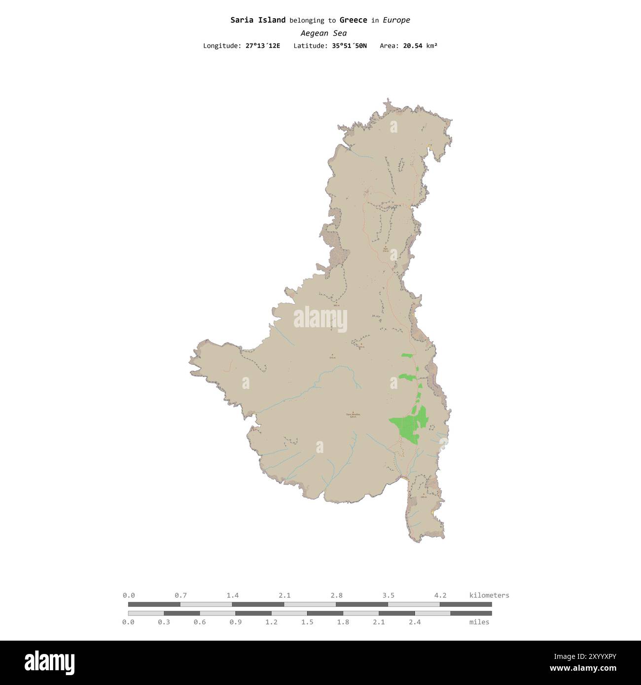 Saria Island in the Aegean Sea, belonging to Greece, isolated on a ...