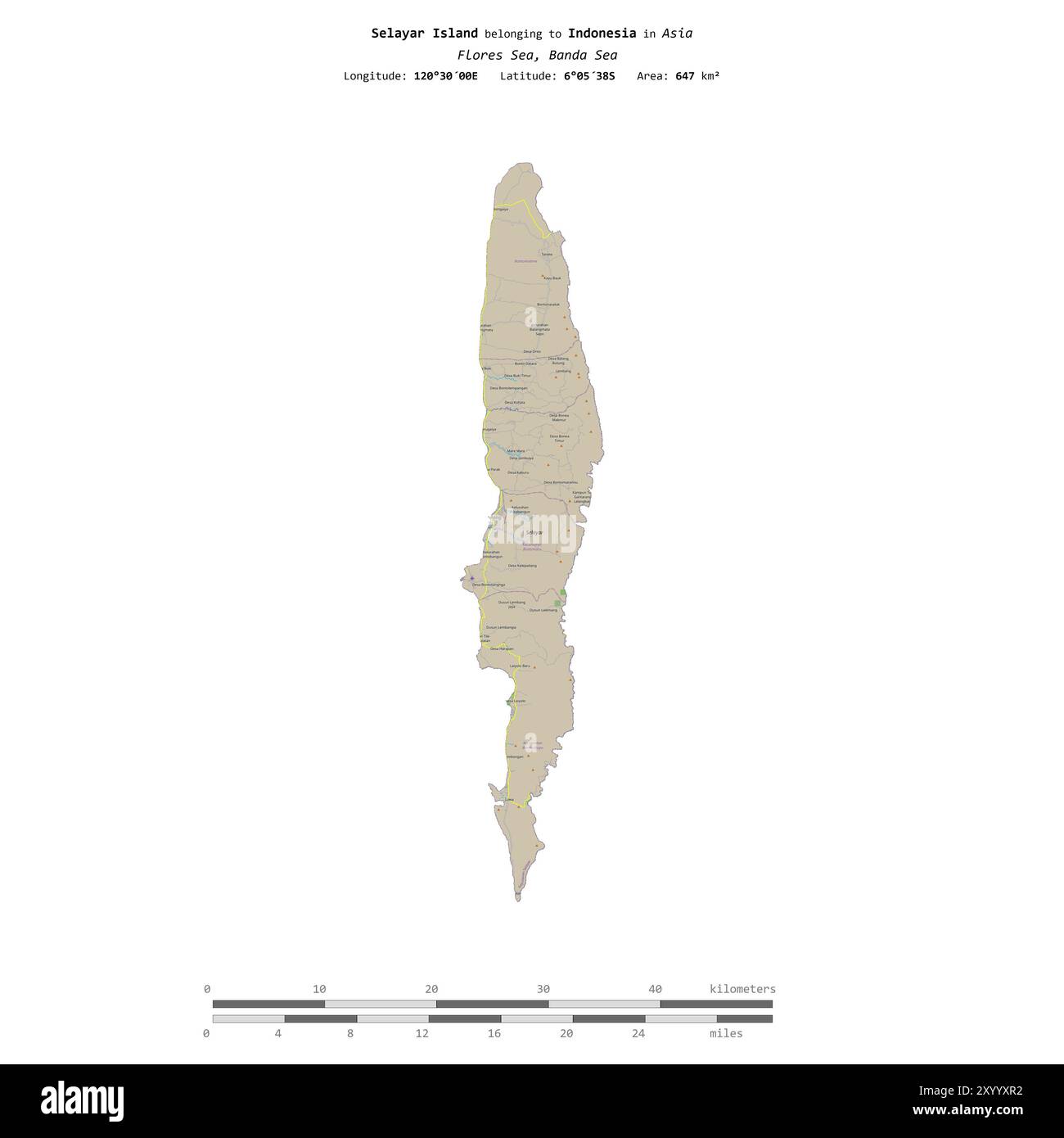 Selayar Island in the Banda Sea, belonging to Indonesia, isolated on a ...