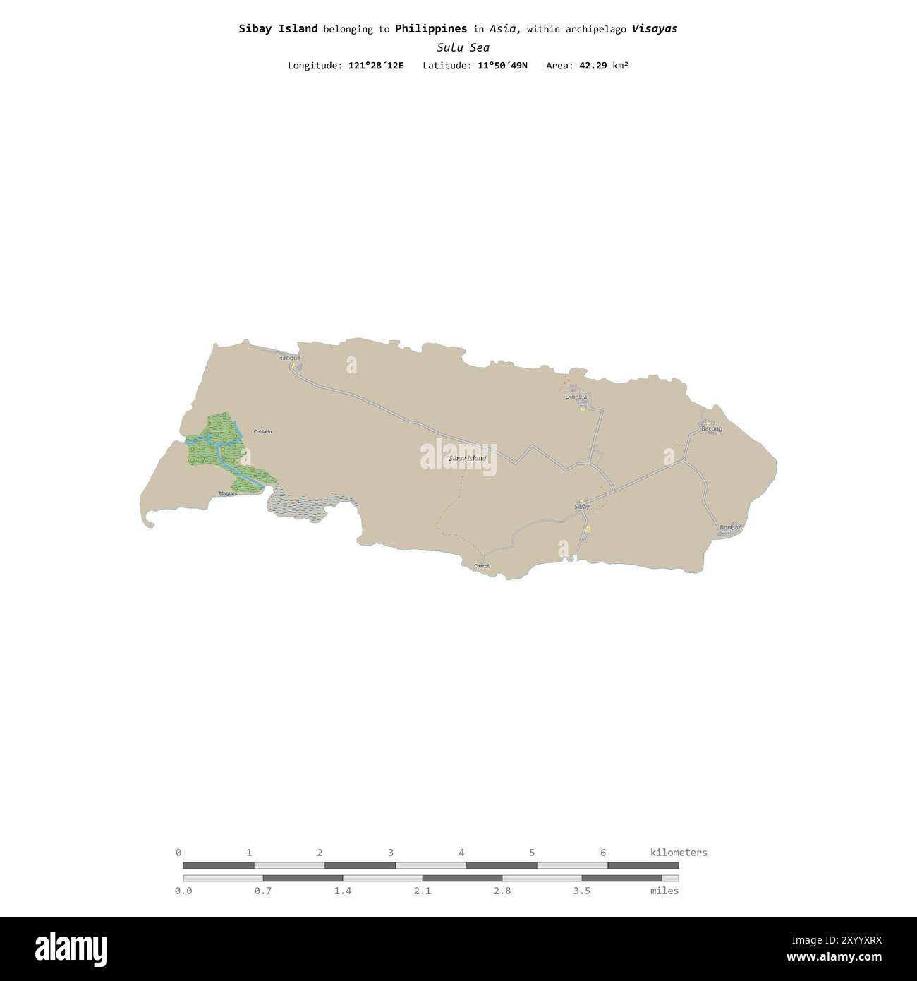 Sibay Island in the Sulu Sea, belonging to Philippines, isolated on a ...