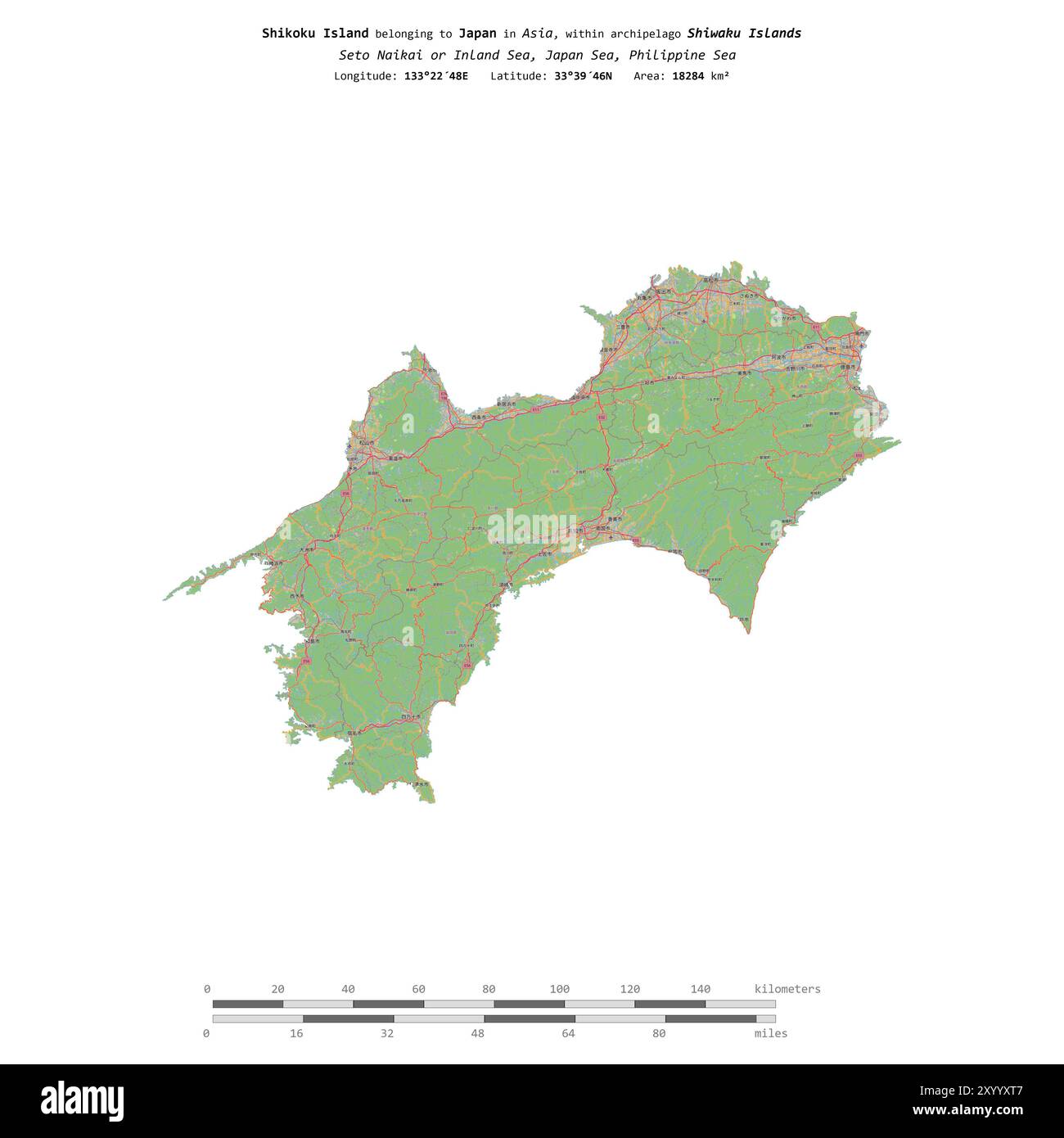 Shikoku Island in the Japan Sea, belonging to Japan, isolated on a ...