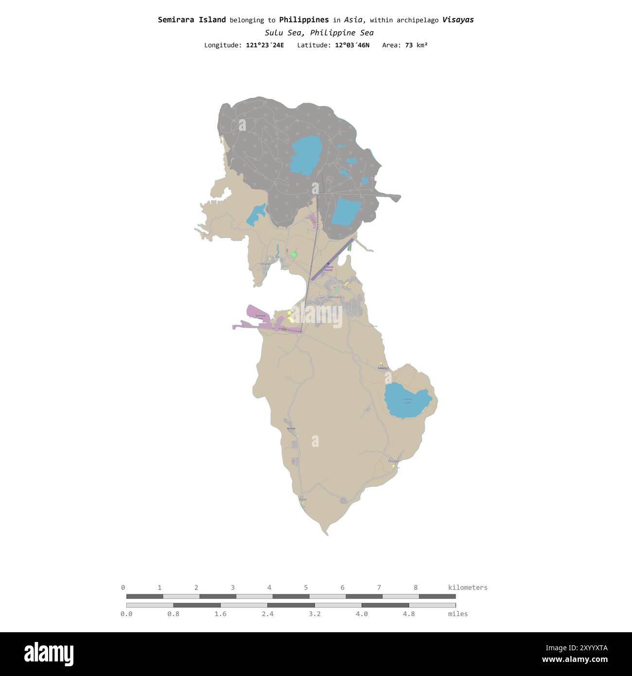 Semirara Island in the Sulu Sea, belonging to Philippines, isolated on ...