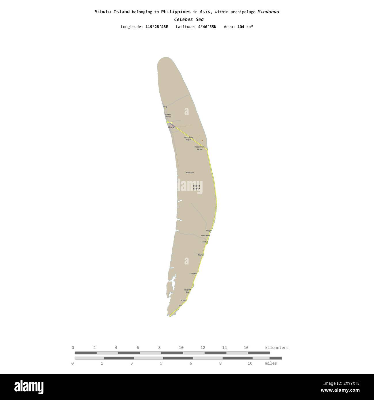 Sibutu Island in the Celebes Sea, belonging to Philippines, isolated on ...