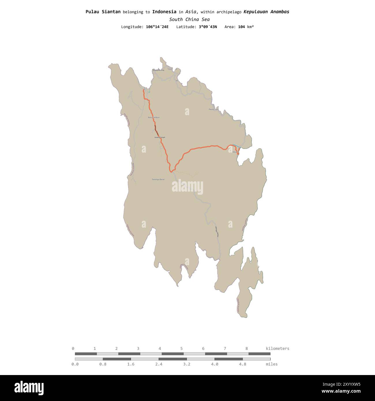Pulau Siantan in the South China Sea, belonging to Indonesia, isolated ...