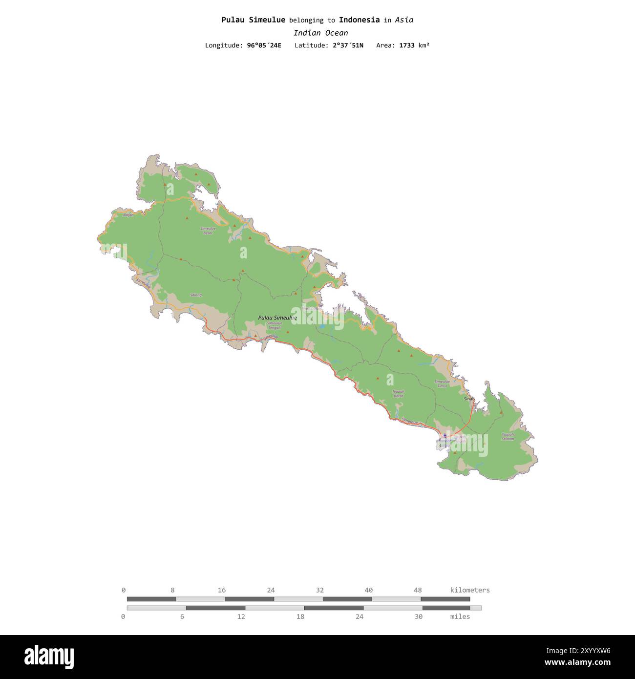 Pulau Simeulue in the Indian Ocean, belonging to Indonesia, isolated on ...