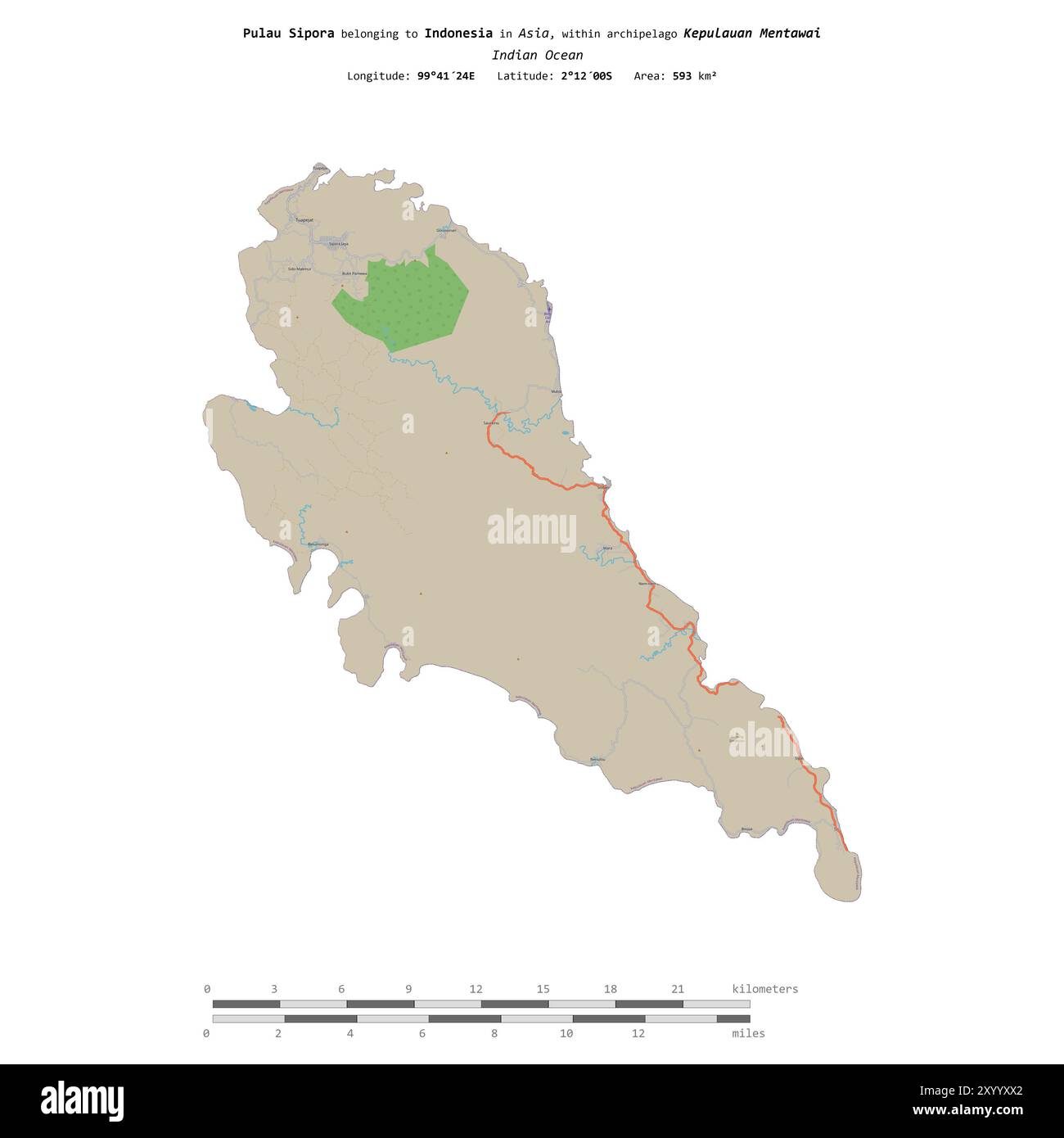 Pulau Sipora in the Indian Ocean, belonging to Indonesia, isolated on a ...