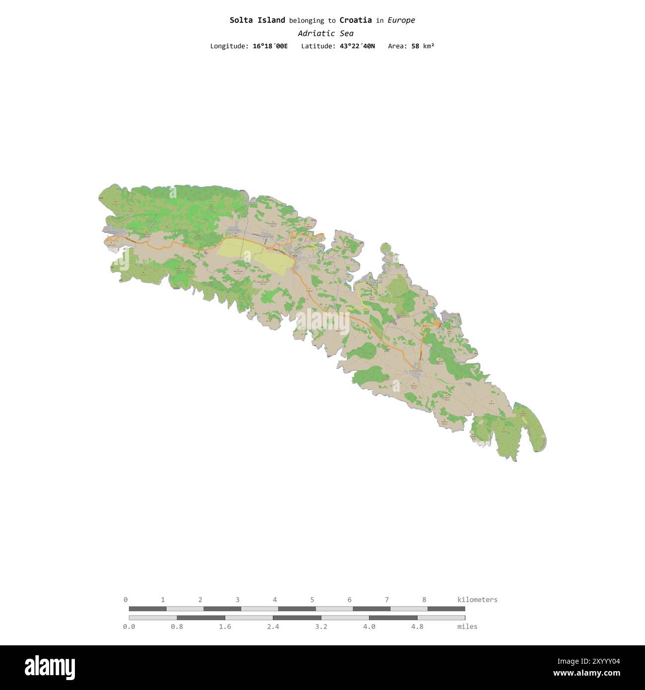 Solta Island in the Adriatic Sea, belonging to Croatia, isolated on a ...