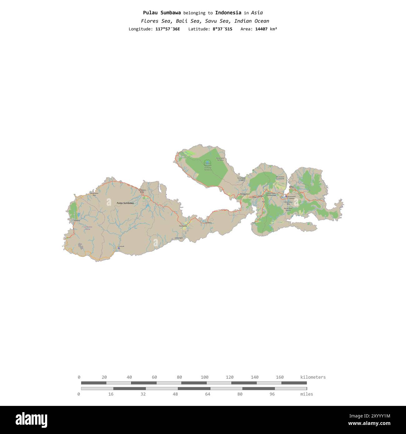 Pulau Sumbawa in the Bali Sea, belonging to Indonesia, isolated on a ...