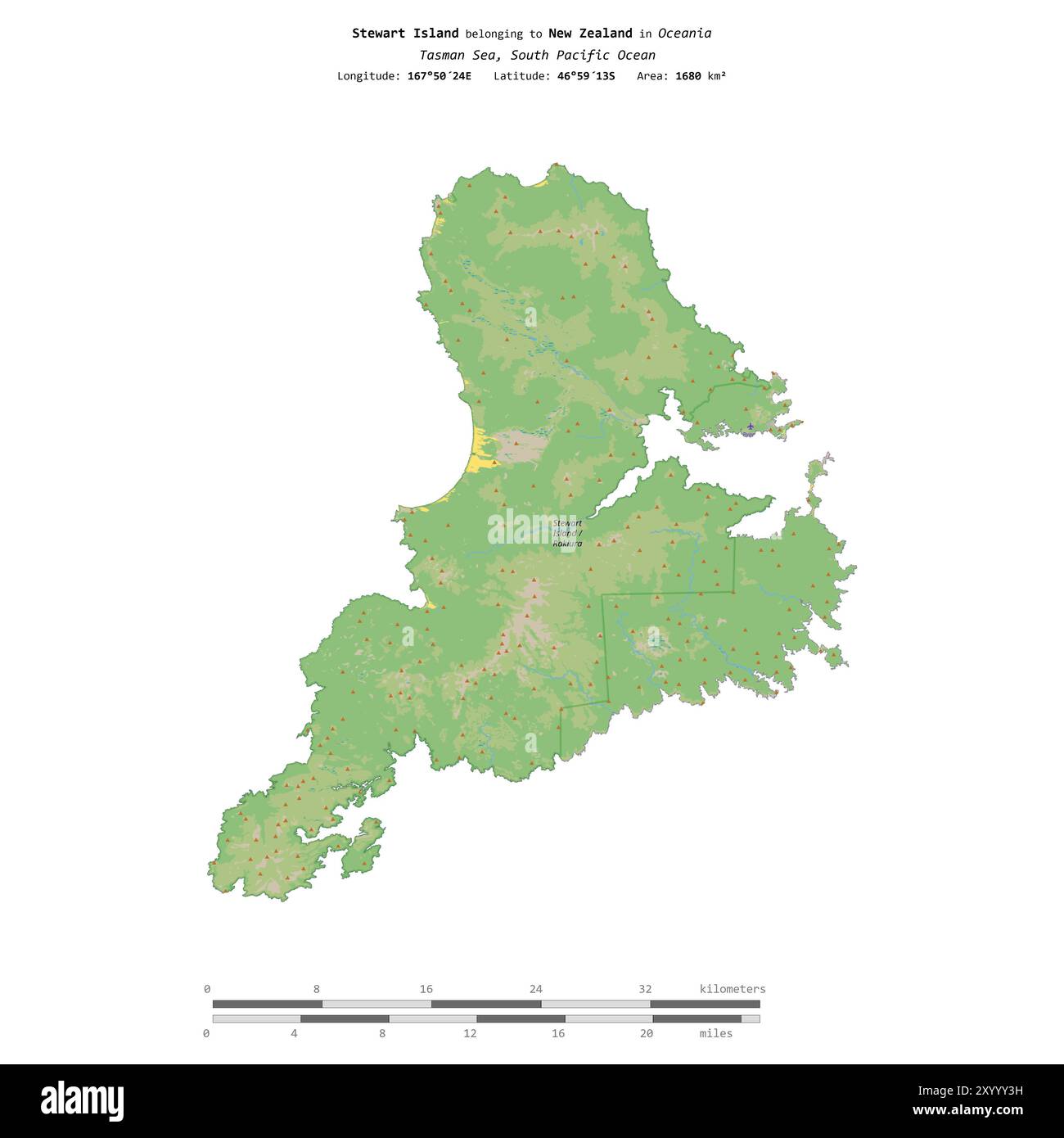 Stewart Island in the Tasman Sea, belonging to New Zealand, isolated on ...