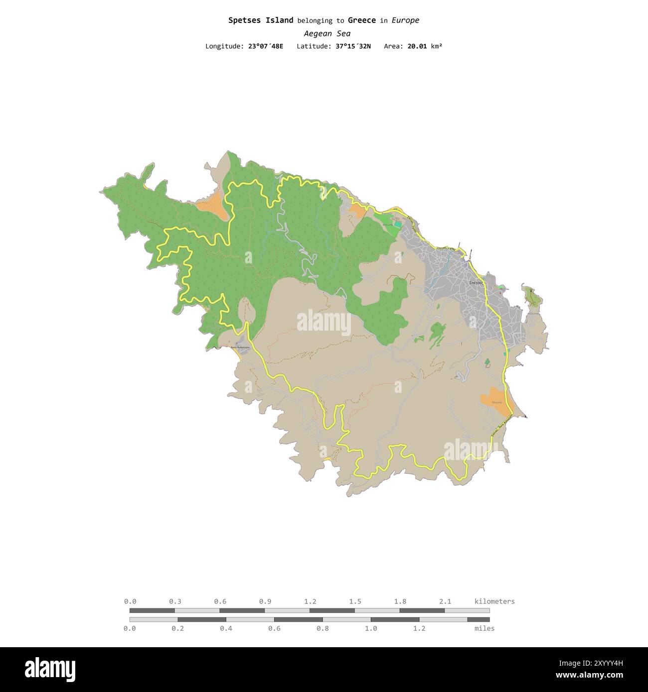 Spetses Island in the Aegean Sea, belonging to Greece, isolated on a ...