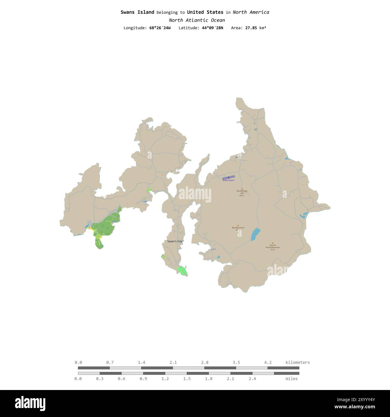 Swans Island in the North Atlantic Ocean, belonging to United States ...