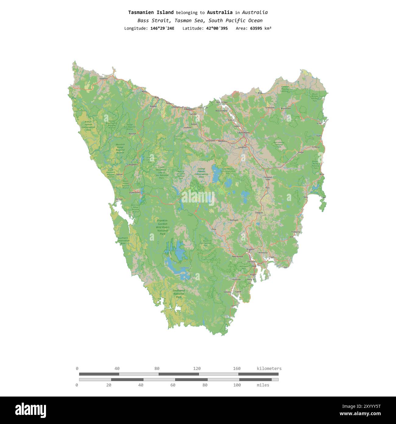 Tasmanien Island in the Tasman Sea, belonging to Australia, isolated on ...