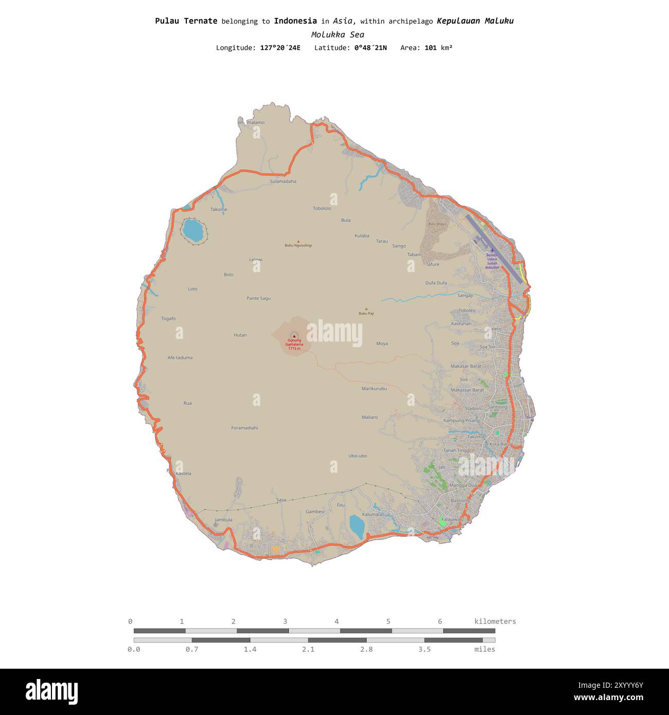 Pulau Ternate in the Molukka Sea, belonging to Indonesia, isolated on a ...