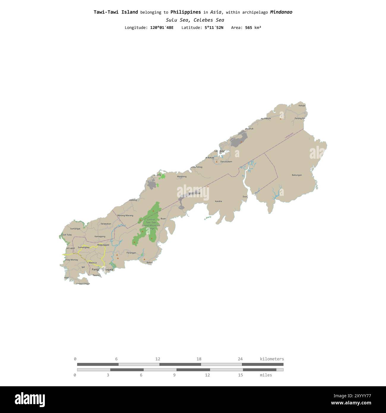 Tawi-Tawi Island in the Sulu Sea, belonging to Philippines, isolated on ...
