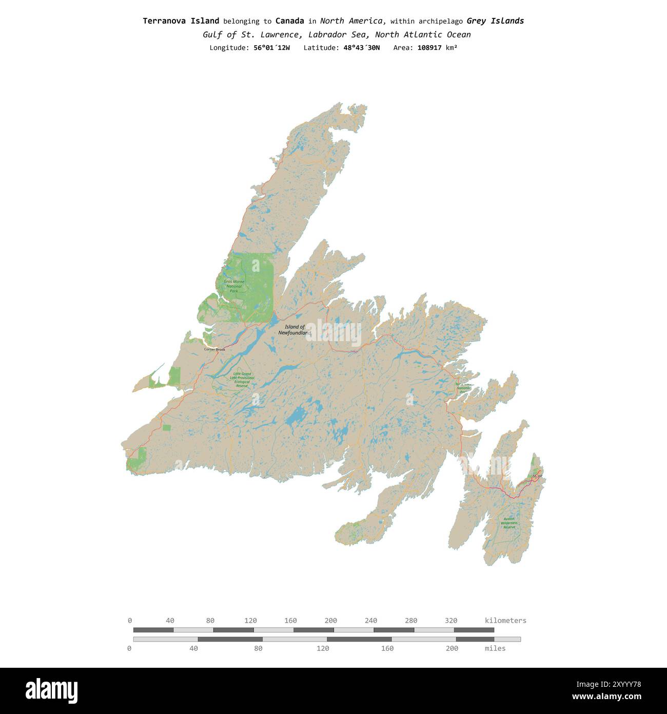 Terranova Island in the Labrador Sea, belonging to Canada, isolated on ...