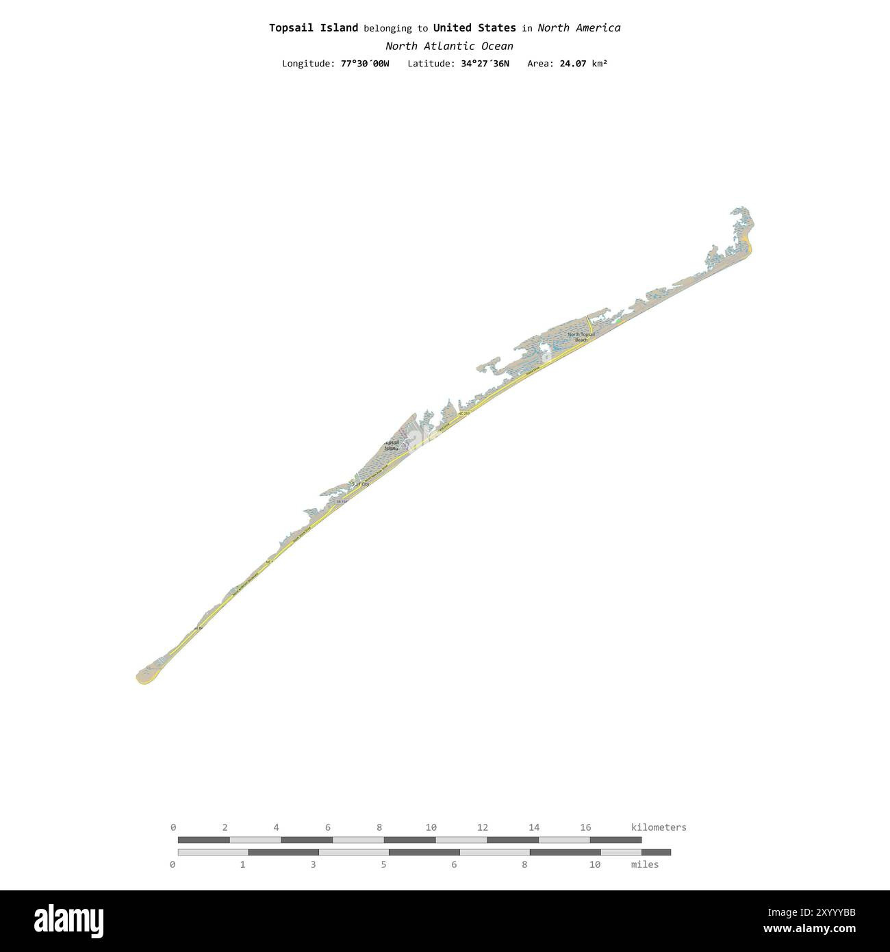 Topsail Island in the North Atlantic Ocean, belonging to United States ...