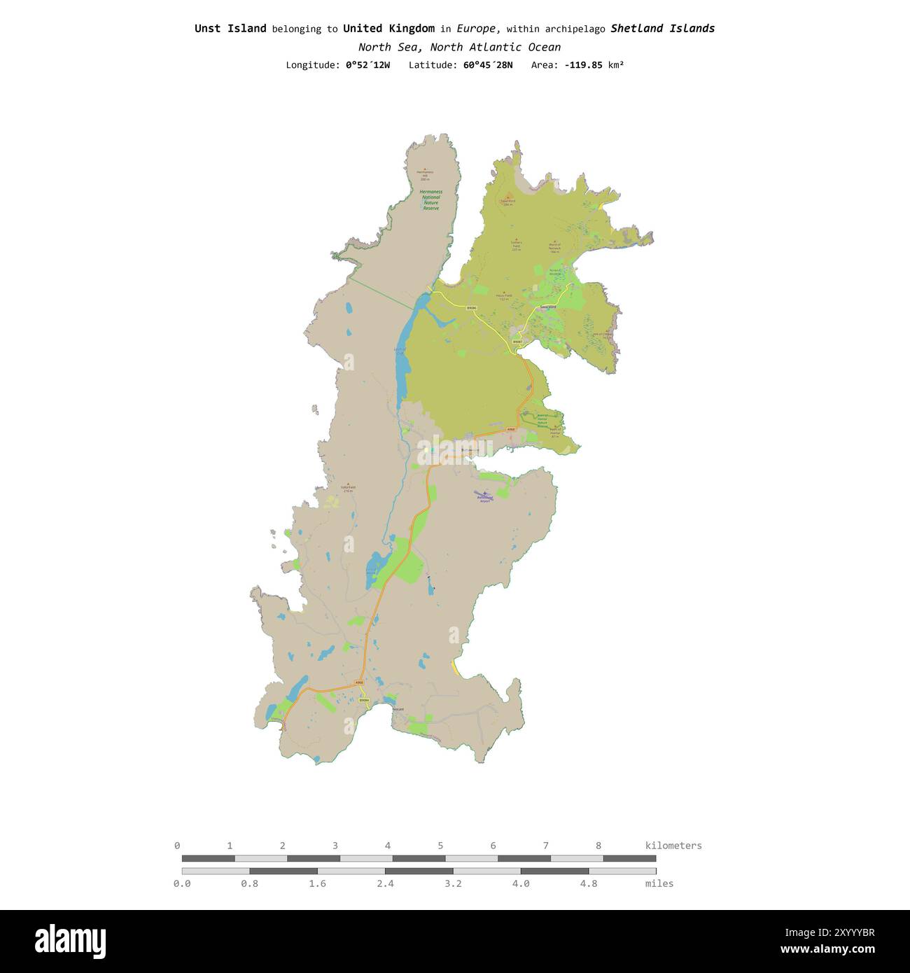 Unst Island in the North Sea, belonging to United Kingdom, isolated on ...