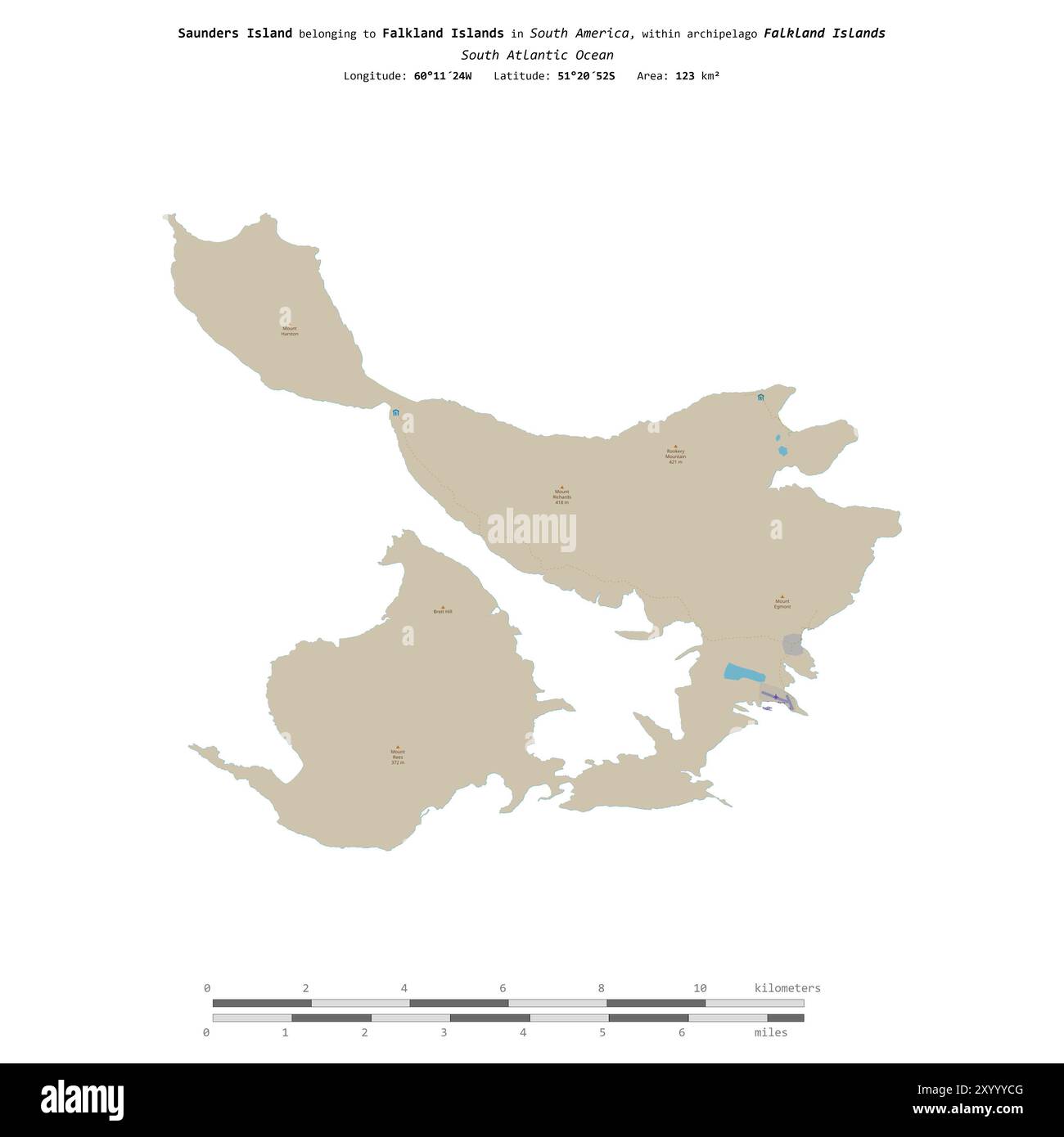 Saunders Island in the South Atlantic Ocean, belonging to Falkland Islands, isolated on a ...