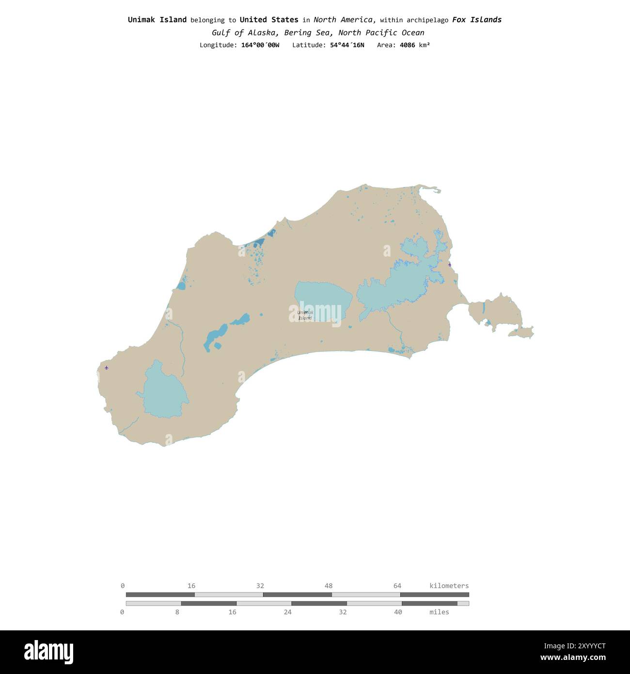 Unimak Island in the Bering Sea, belonging to United States, isolated ...
