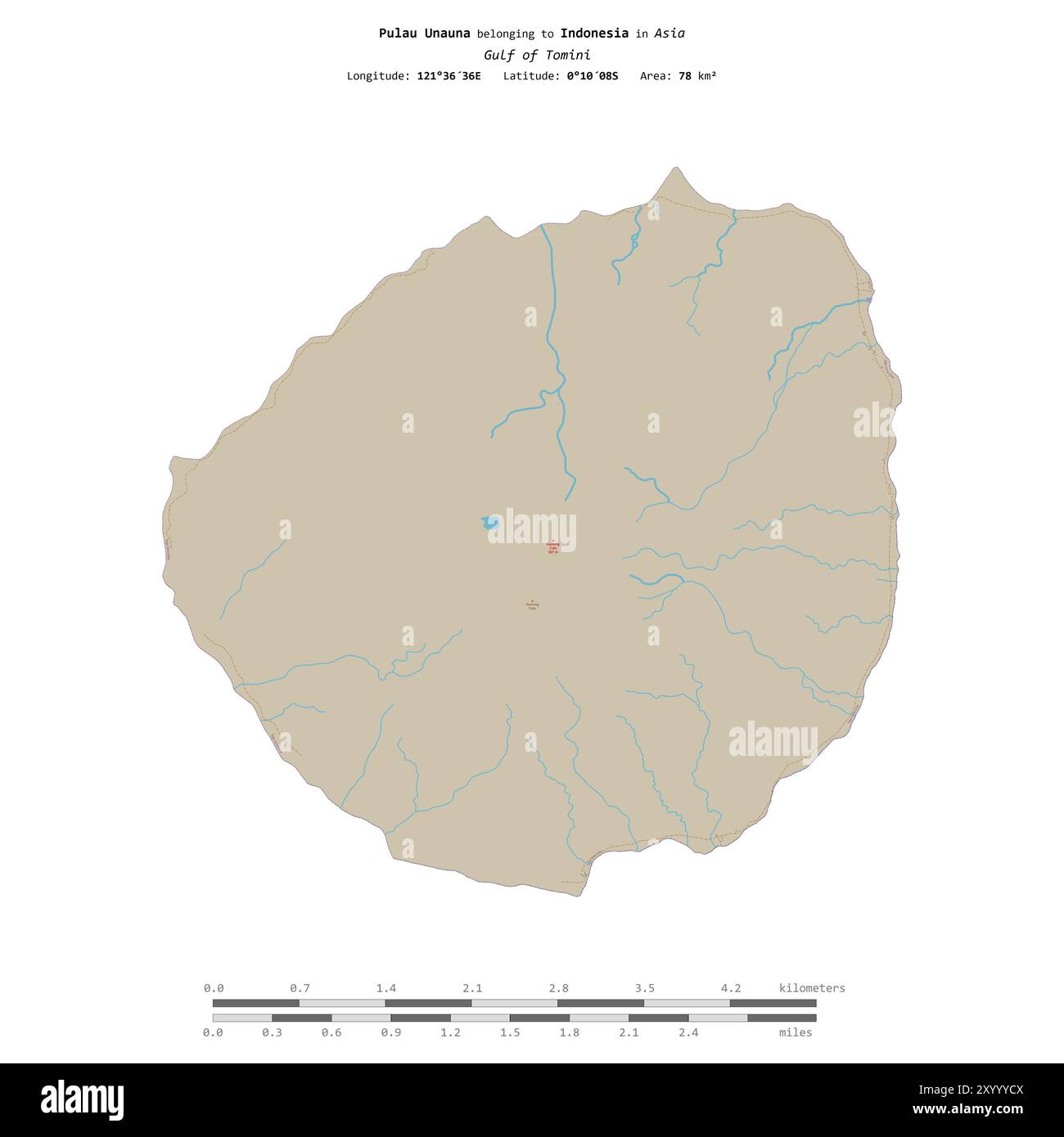 Pulau Unauna in the Gulf of Tomini, belonging to Indonesia, isolated on ...