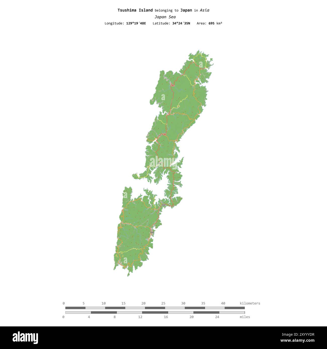 Tsushima Island in the Japan Sea, belonging to Japan, isolated on a ...