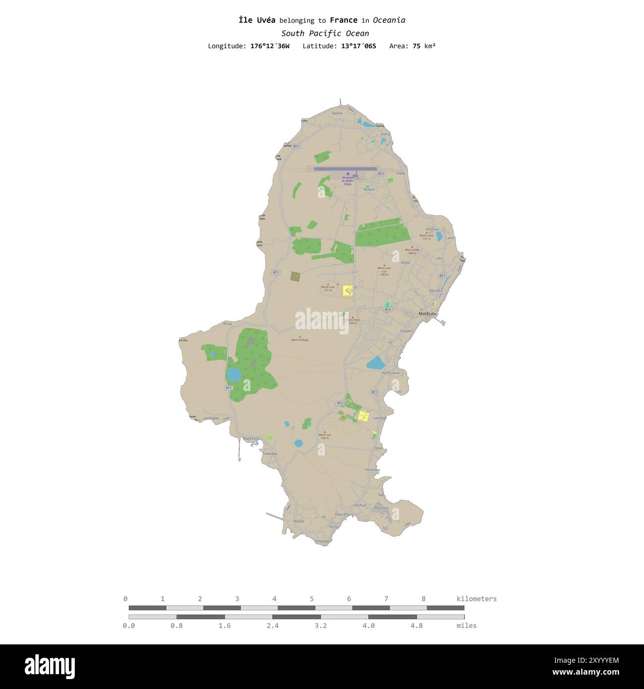 Ile Uvea in the South Pacific Ocean, belonging to France, isolated on a ...
