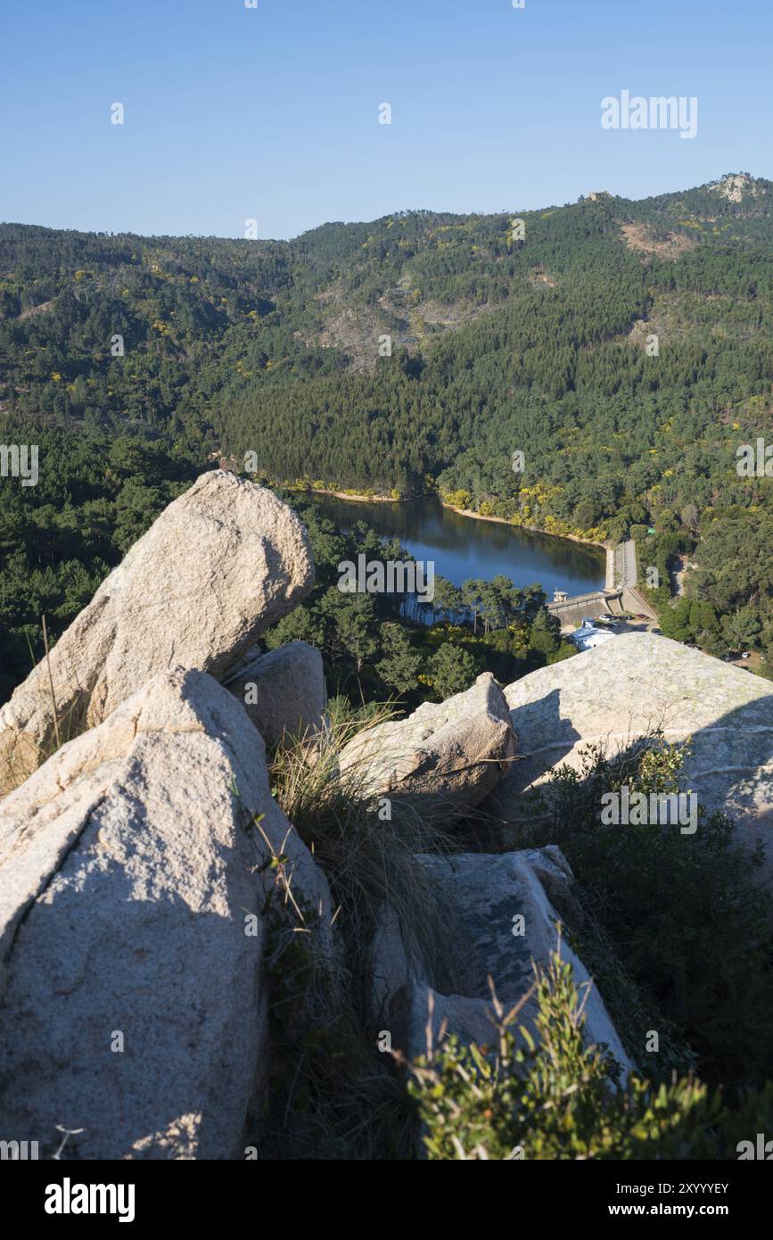 Sintra mountains Barragem da Mula Dam lake reservoir from a viewpoint ...