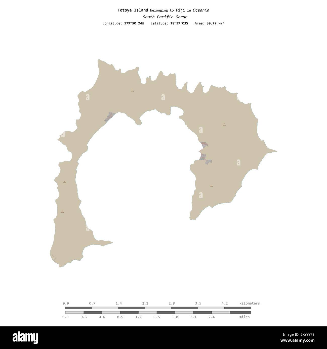 Totoya Island in the South Pacific Ocean, belonging to Fiji, isolated ...