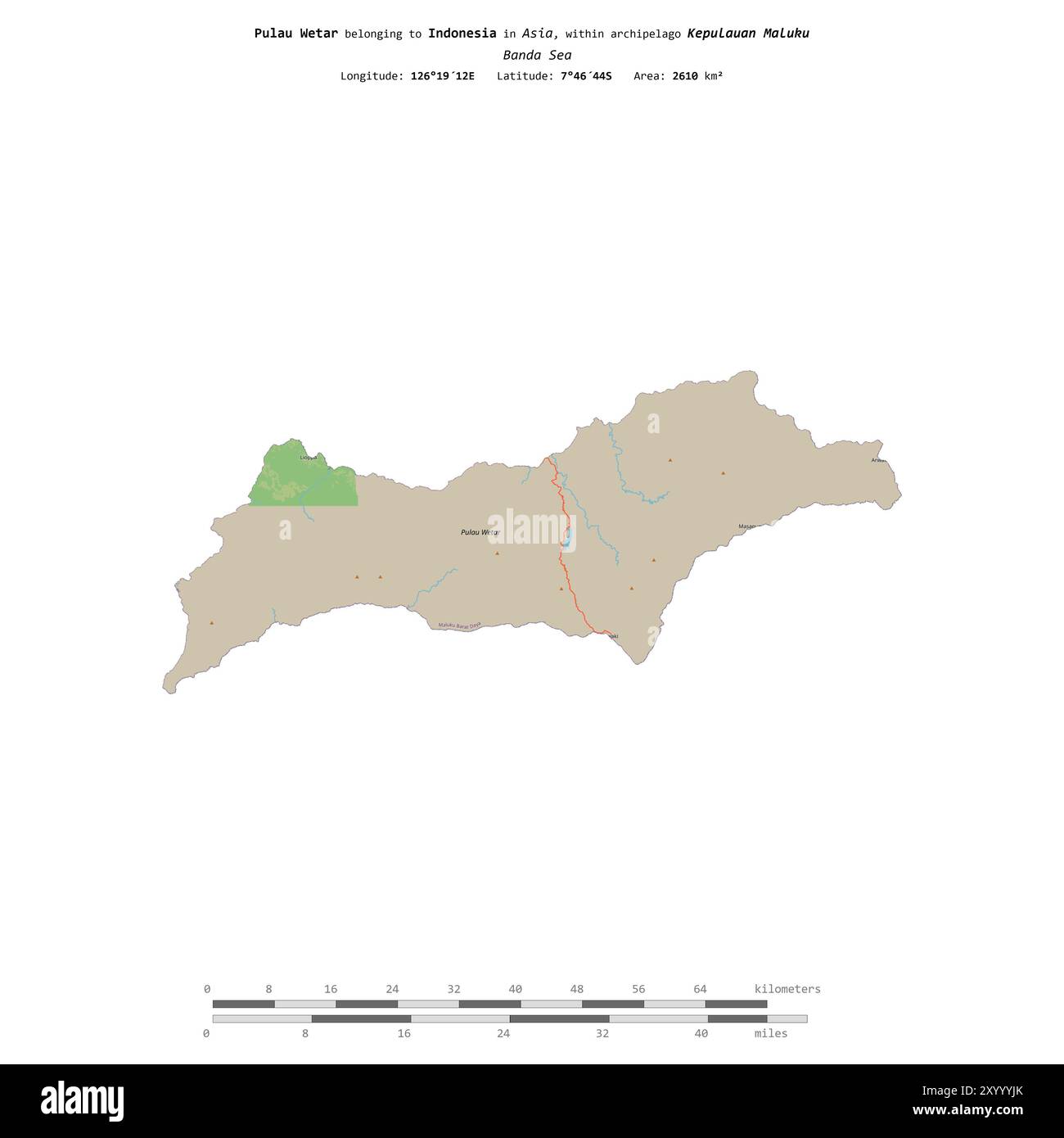 Pulau Wetar in the Banda Sea, belonging to Indonesia, isolated on a ...