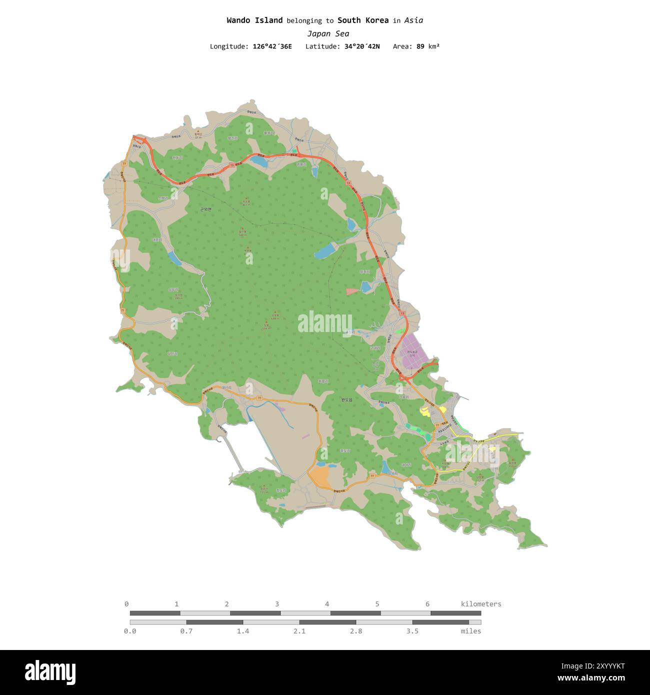 Wando Island in the Japan Sea, belonging to South Korea, isolated on a ...