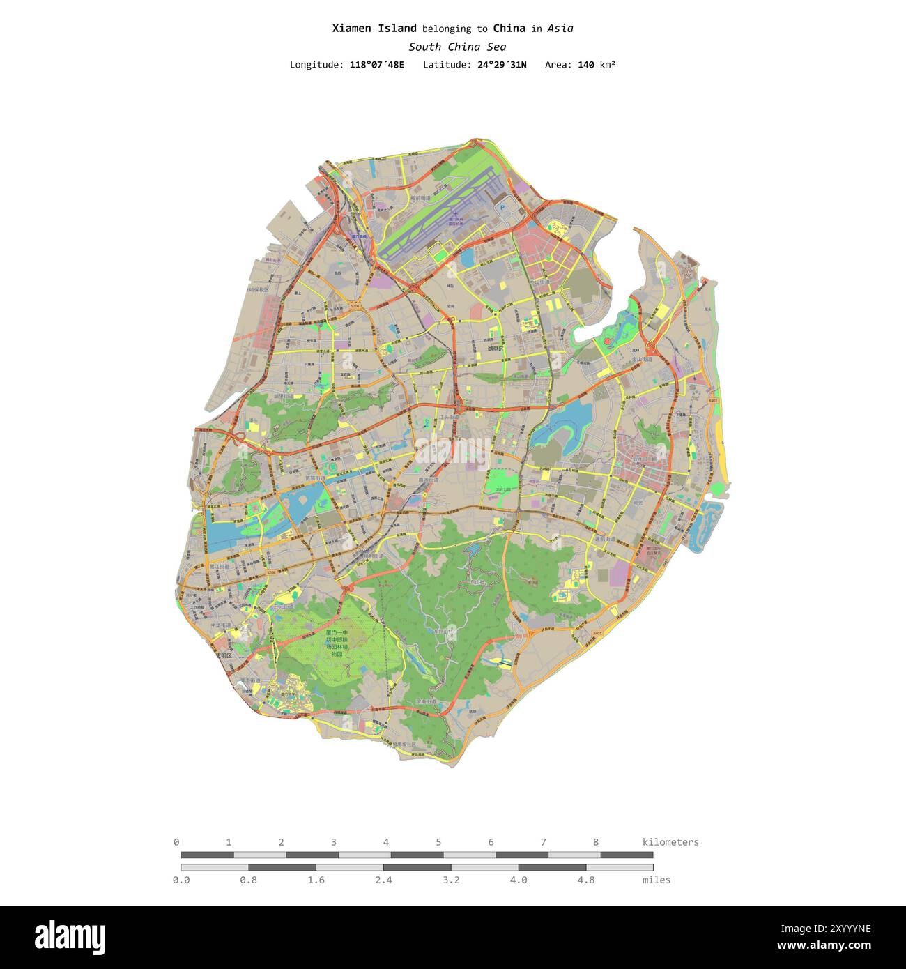 Xiamen Island in the South China Sea, belonging to China, isolated on a ...