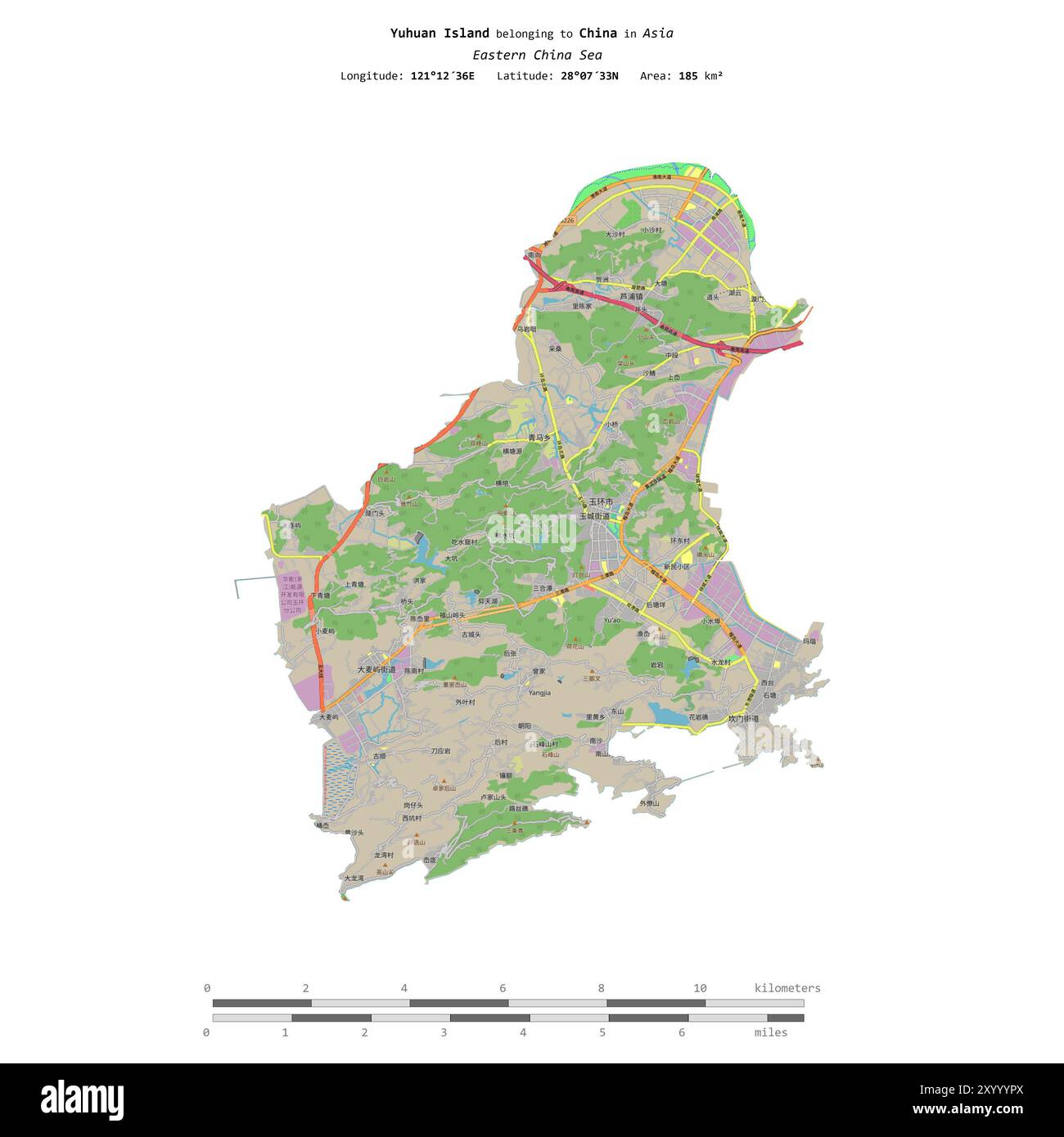 Yuhuan Island in the Eastern China Sea, belonging to China, isolated on ...