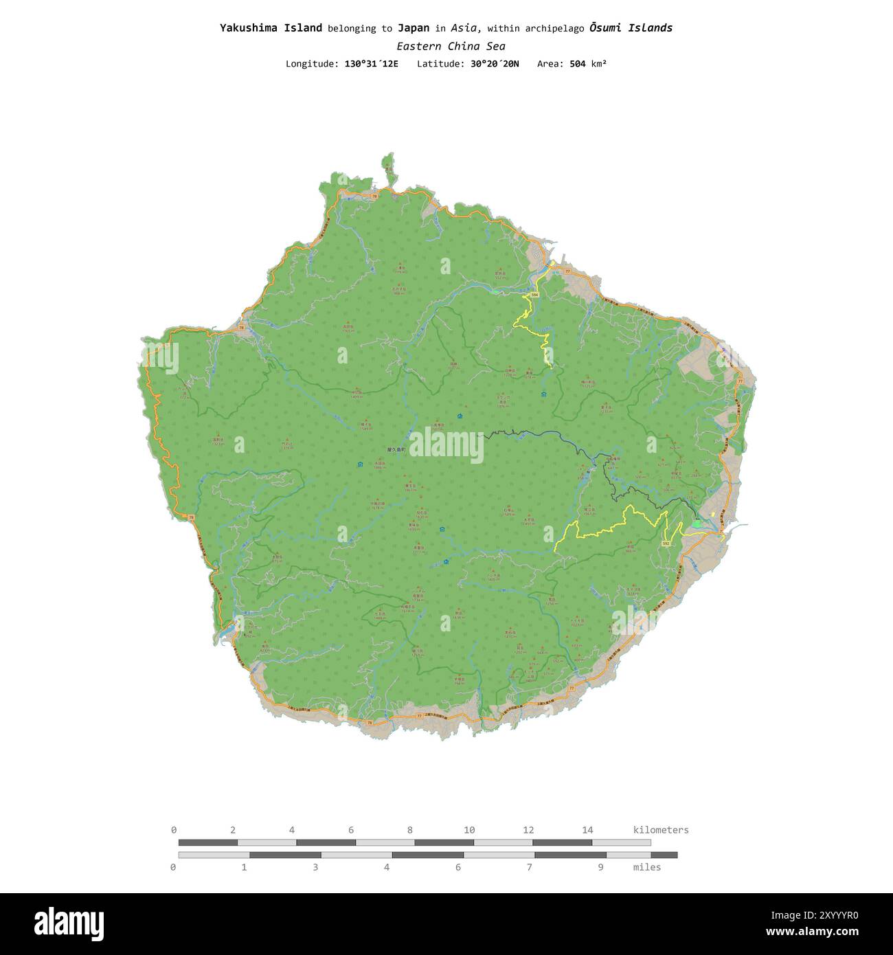 Yakushima Island in the Eastern China Sea, belonging to Japan, isolated ...
