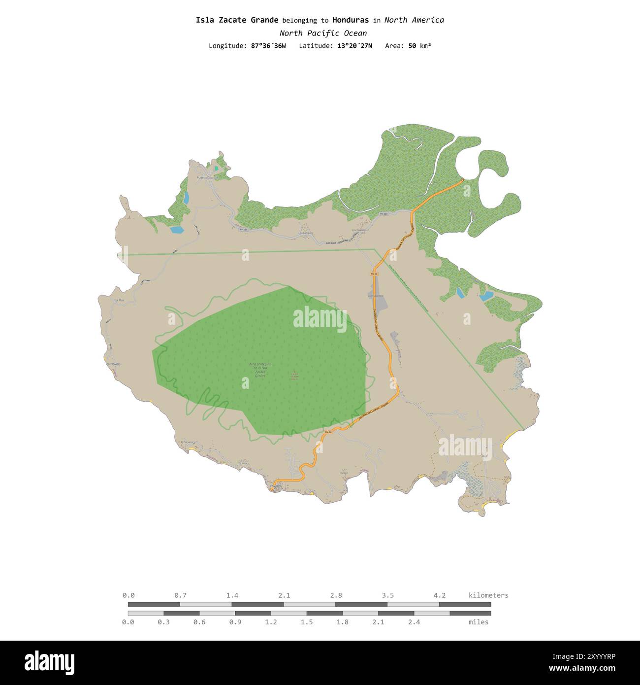 Isla Zacate Grande in the North Pacific Ocean, belonging to Honduras ...