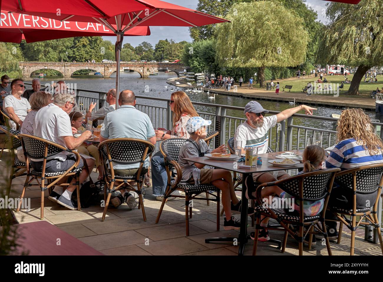 Riverside cafe, RSC balcony, Stratford upon Avon, Warwickshire, England ...