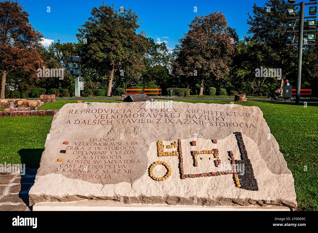 a stone legend shows the plans of the archaeological excavations of the ...