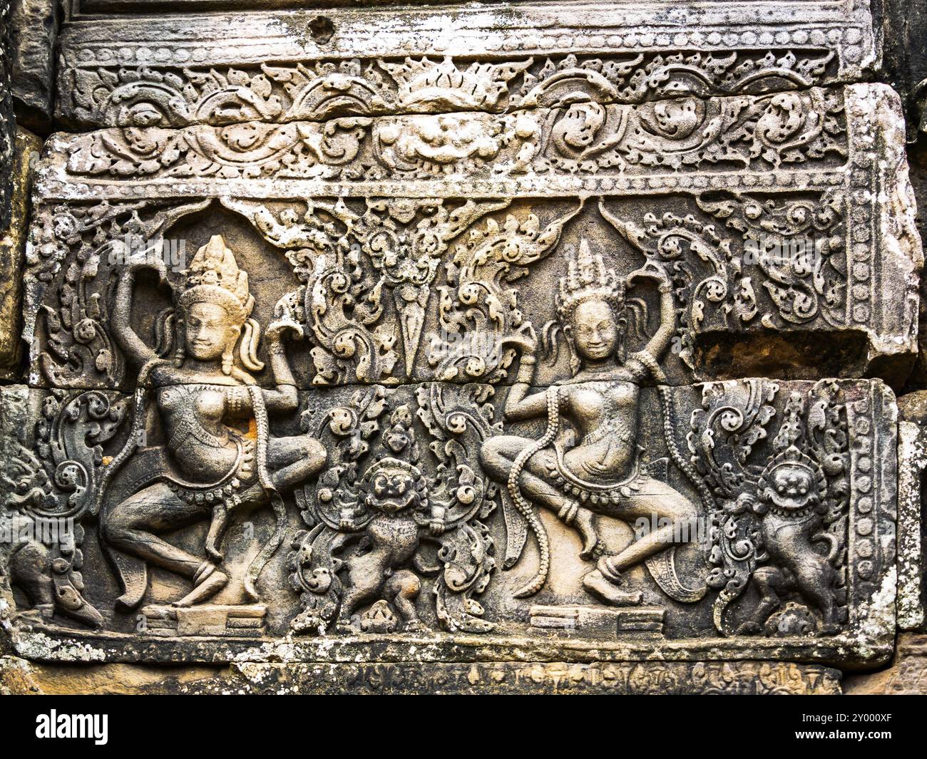 Ancient Stone Carving at Ankor Thom in Siem Reap, Cambodia, Asia Stock ...