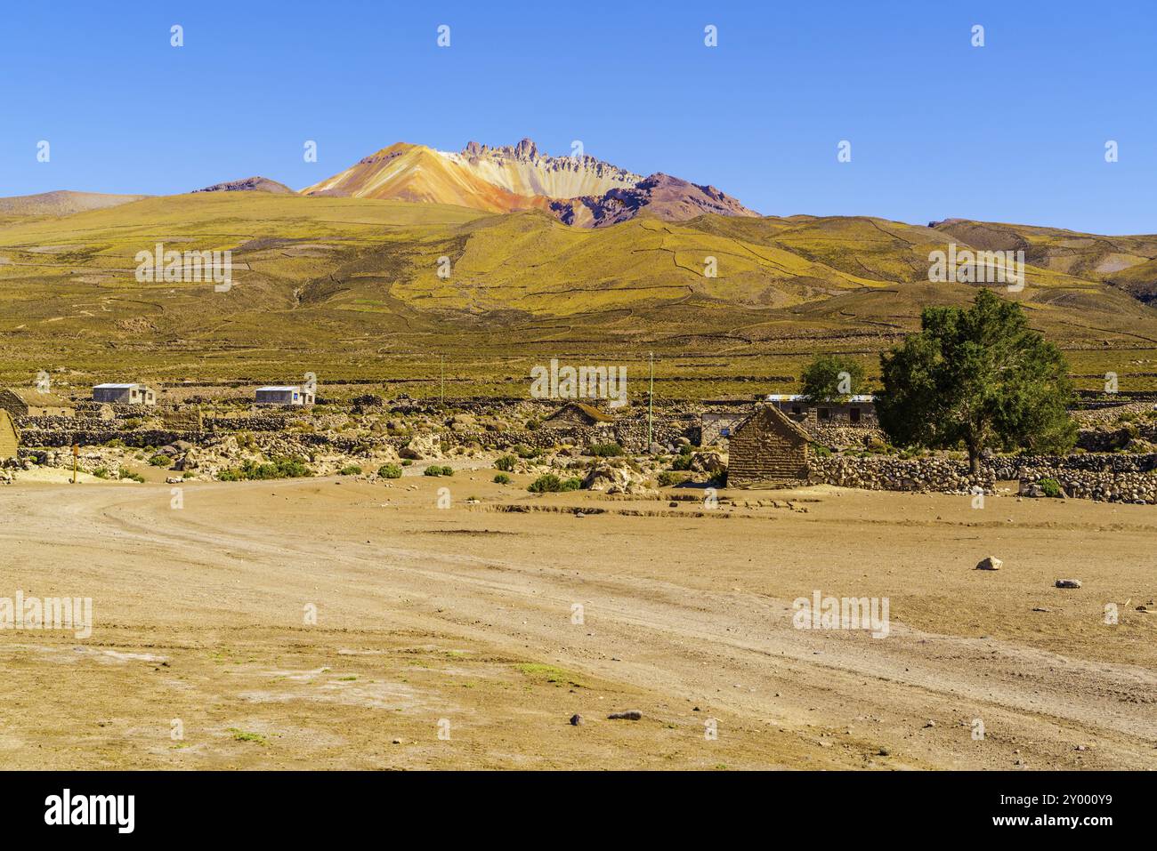 Coqueza Village and Dormant volcano at Solar De Uyuni, Bolivia, South ...