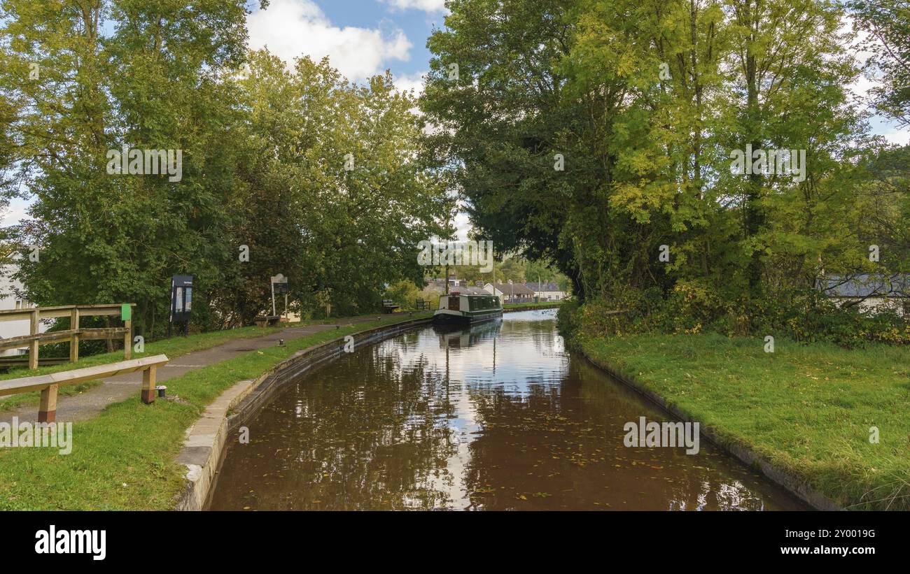The Monmouthshire Brecon Canal with a boat waiting, seen from the lift ...